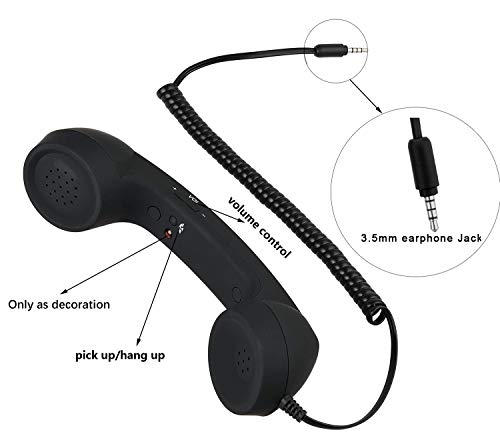 YTYKINOY Vintage Retro 3.5mm Telephone Handset Cell Phone Receiver Mic Microphone Speaker for iPhone iPad Mobile Phones Cellphone Smartphone (Black)