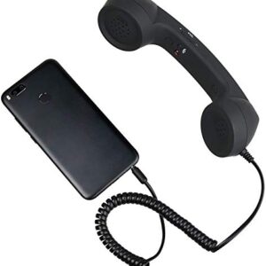 YTYKINOY Vintage Retro 3.5mm Telephone Handset Cell Phone Receiver Mic Microphone Speaker for iPhone iPad Mobile Phones Cellphone Smartphone (Black)