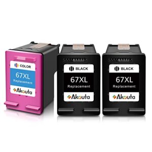 akouta 67 xl ink cartridge remanufactured replacement for hp ink cartridge 67 xl used in envy pro 6452 6455 6458 deskjet 1255 2732 2752 2755 deskjet plus 4140 4152 printer (2 black 1 tri-color)