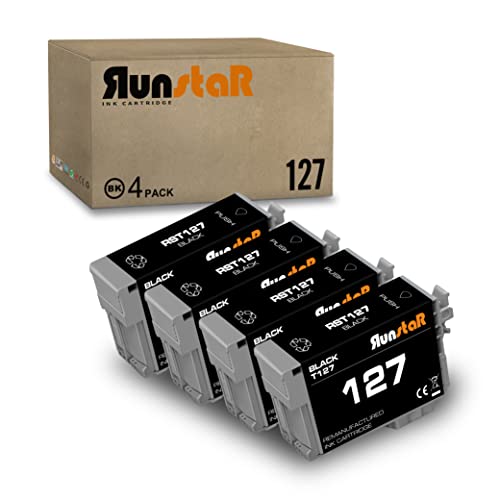 Run Star 4 Black 127 Remanufactured Ink Cartridge Replacement for Epson 127 T127 use in WF-3520 WF-3540 WF-7010 WF-7510 WF-7520 545 530 625 645 630 840 Printer