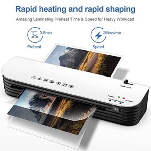 Laminator, A4 Laminator Machine, 4 in 1 Thermal Laminator for Home Office School Use, 9 inches Max Width, Quick Warm-Up, Paper Trimmer, Corner Rounder (15 Laminating Pouches)