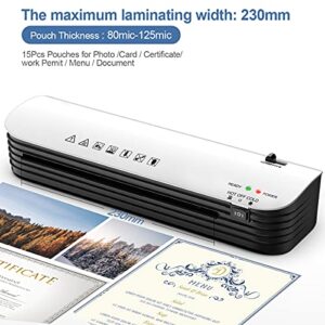 Laminator, A4 Laminator Machine, 4 in 1 Thermal Laminator for Home Office School Use, 9 inches Max Width, Quick Warm-Up, Paper Trimmer, Corner Rounder (15 Laminating Pouches)