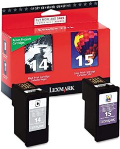 lexmark 18c2239 14 & 15 x2600 x2650 x2670 z2300 z2320 ink cartridge combo pack (black and color, 2-pack) in retail packaging