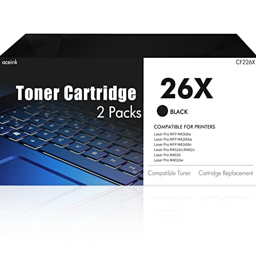 CF226X 26A Toner Cartridge 2Pack: Compatible Cartridge Replacement for HP 26X 26A CF226X Black Toner for Pro M402dn M402n M402d M402dw MFP M426 M426fdw M426dw M426fdn Printer