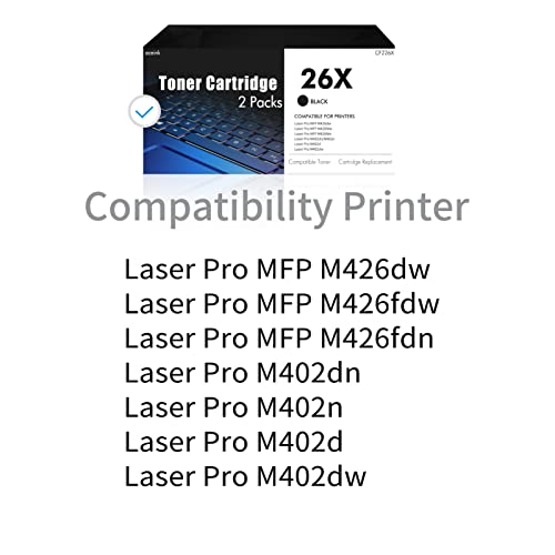 CF226X 26A Toner Cartridge 2Pack: Compatible Cartridge Replacement for HP 26X 26A CF226X Black Toner for Pro M402dn M402n M402d M402dw MFP M426 M426fdw M426dw M426fdn Printer