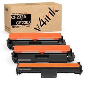 v4ink 3pk compatible replacement for hp 30x 30a cf230x toner 32a cf232a drum black combo set for hp laserjet pro mfp m227fdw m227fdn m227sdn m227 m203dw m203d m203dn m203 printer – 1 drum + 2 toners