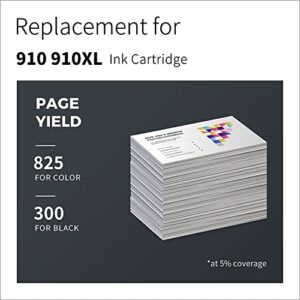 LemeroUexpect 910 910XL Remanufactured Ink Cartridge Replacement for HP 910 XL 910XL Ink Cartridge Combo Pack 4-Pack for HP Printer OfficeJet Pro 8025 8022 8035 8028, Black Cyan Magenta Yellow