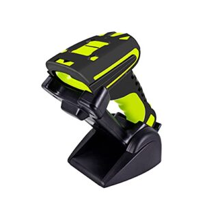 symcode wireless 2d bluetooth barcode scanner with stand 433 wireless 2625 feet transmission distance usb qr automatic barcode reader handhold bar code scanner with charging base vibration alert green