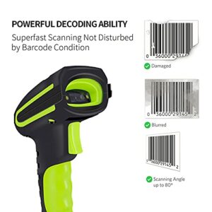 Symcode Wireless 2D Bluetooth Barcode Scanner with Stand 433 Wireless 2625 Feet Transmission Distance USB QR Automatic Barcode Reader Handhold Bar Code Scanner with Charging Base Vibration Alert Green