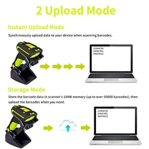 Symcode Wireless 2D Bluetooth Barcode Scanner with Stand 433 Wireless 2625 Feet Transmission Distance USB QR Automatic Barcode Reader Handhold Bar Code Scanner with Charging Base Vibration Alert Green