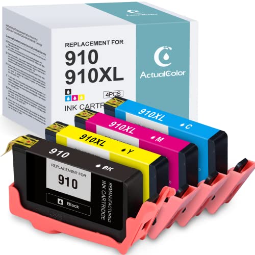 ActualColor C 910 910XL Remanufactured Ink Cartridge Replacement for HP 910 910XL Combo Pack for OfficeJet Pro 8022 8020 8025 8028 8035 Black Cyan Magenta Yellow, 4P