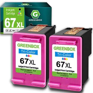 greenbox remanufactured ink cartridge replacement for hp 67 67xl for deskjet 2732 2755 envy 6052 6058 6075 deskjet plus 4152 4155 4158 printer (2 tri-color)