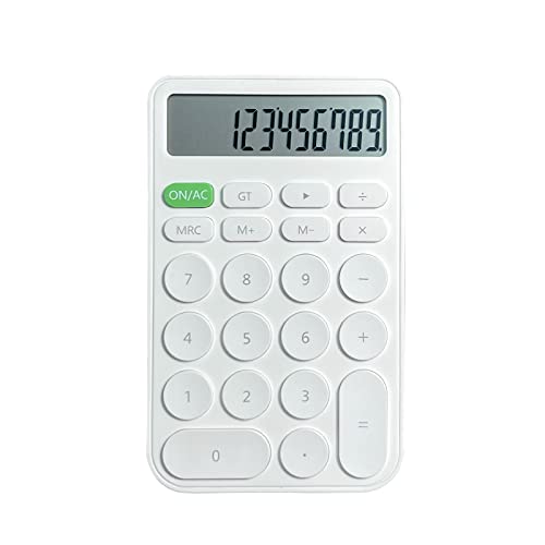 Benkaim White Desk Basic Cute Calculator, Small Portable Standard Calculator 12 Digit Dual Power Handheld Desktop Calculator with Large LCD Display and Sensitive Buttons