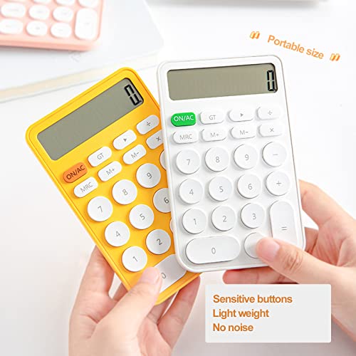 Benkaim White Desk Basic Cute Calculator, Small Portable Standard Calculator 12 Digit Dual Power Handheld Desktop Calculator with Large LCD Display and Sensitive Buttons