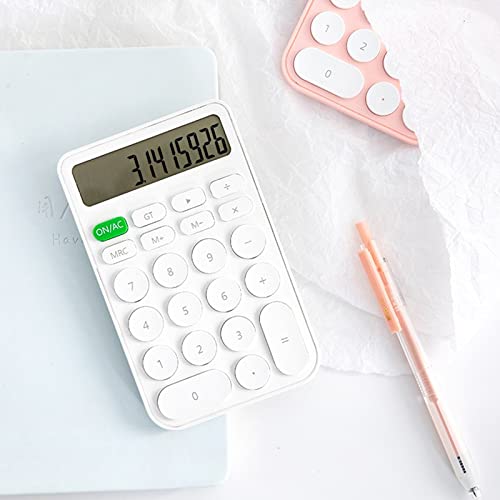 Benkaim White Desk Basic Cute Calculator, Small Portable Standard Calculator 12 Digit Dual Power Handheld Desktop Calculator with Large LCD Display and Sensitive Buttons