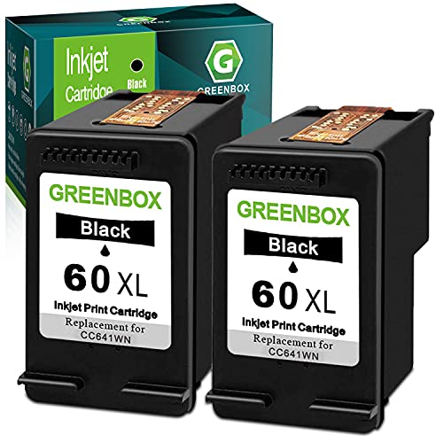 GREENBOX Remanufactured 60XL Black Ink Cartridge Replacement for HP 60XL 60 XL Cartridge for PhotoSmart C4780 C4680 C4795 C4640, Deskjet F4480 F4440 F2430 F4280, Envy 110 120 111 114 (2 Black)