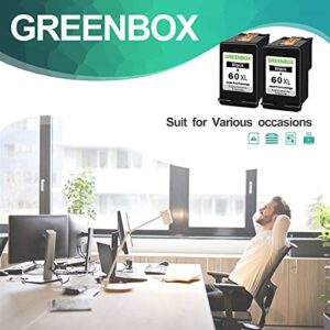 GREENBOX Remanufactured 60XL Black Ink Cartridge Replacement for HP 60XL 60 XL Cartridge for PhotoSmart C4780 C4680 C4795 C4640, Deskjet F4480 F4440 F2430 F4280, Envy 110 120 111 114 (2 Black)