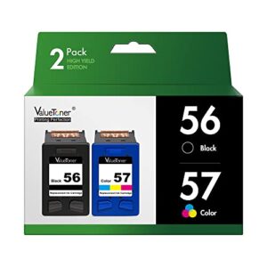 valuetoner remanufactured ink cartridges replacement for hp 56 & 57 c9321bn c6656an c6657an for deskjet 5550 5650 5150, photosmart 7350 7260 7450 7550 7760, psc 2210 printer (1 black, 1 color, 2 pack)