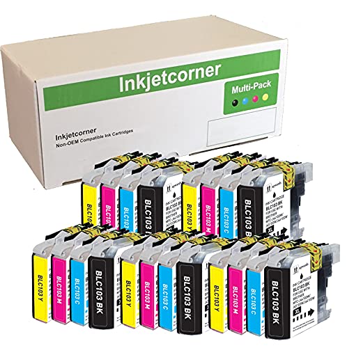 Inkjetcorner Compatible Ink Cartridges Replacement for LC103 LC103XL for use with MFC-J450DW MFC-J470DW MFC-J475DW MFC-J870DW MFC-J875DW (5 Black, 5 Cyan, 5 Magenta, 5 Yellow, 20-Pack)