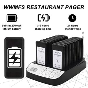 WWMFS Restaurant Pager System 16 Pagers, Wireless Social Distance Restaurant Waiting Buzzer System, Guest Calling Pagers and Beepers for Food Truck, Church, Nursery, Hospital (Black-16 Pagers)