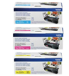 brother genuine tn331c, tn331m, tn331y color laser cyan, magenta and yellow toner cartridge set