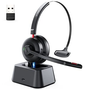 tribit wireless headset with microphone, bluetooth 5.0 cell phone headphone qualcomm qcc3020, ai noise canceling & cvc 8.0 for home office, mute button 50h talk time, usb-a dongle for pc, callelite81