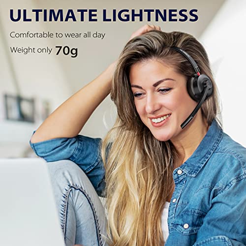 Tribit Wireless Headset with Microphone, Bluetooth 5.0 Cell Phone Headphone Qualcomm QCC3020, AI Noise Canceling & CVC 8.0 for Home Office, Mute Button 50H Talk time, USB-A Dongle for PC, CallElite81