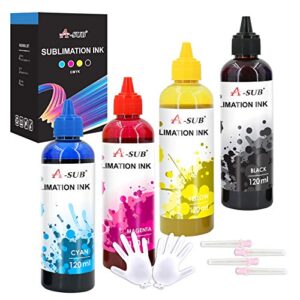 a-sub 480ml sublimation ink refill compatible with et-2720 et-2760 et-4760 et-2800 et-2803 et-2850 et-3760 wf-2830 wf-7710 inkjet printers for heat transfer mug, tumbler, t shirts