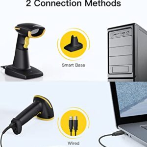 Officelab Barcode Scanner, 1D Wireless 2.4Ghz Smart Base, Screen Scanning, BS01002 Yellow