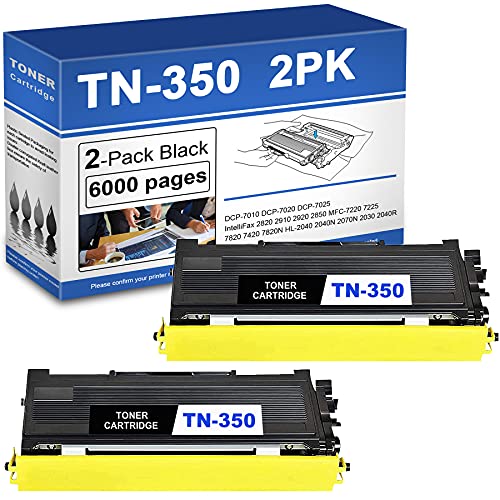 2 Pack TN350 Black Toner Cartridge Replacement for Brother TN-350 DCP-7010 7020 IntelliFax 2820 MFC-7220 7240 HL-2030 2040 Printer Toner.