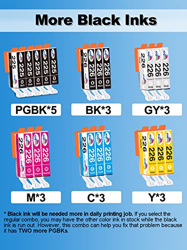 KINGWAY Compatible Ink for Canon Ink 226 225 Combo Pack, Replacement for Canon 225 226 Ink cartridges use with mg6120 mg5220 mg5320 mg6220 mx892 ix6520 Printer, 20 Pack(5PGBK+3GY+3BK+3C+3M+3Y)