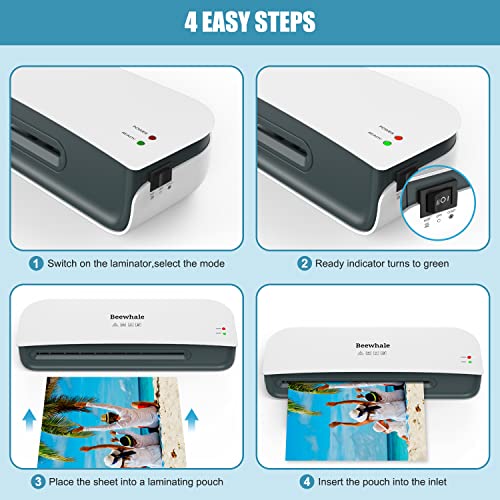 Anti Jam Laminator, 9-Inch Cold & Thermal Laminator Machine, Beewhale 4-in-1 Laminator Machine with Laminating Sheets 10 Pouches, A4 PRO Personal Laminator for Teacher, Home, Office, Full Starter Kit