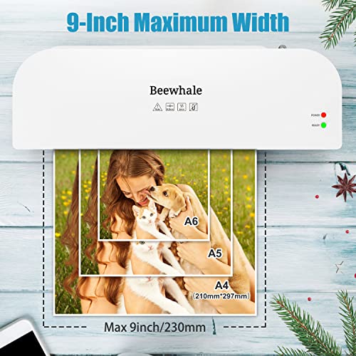 Anti Jam Laminator, 9-Inch Cold & Thermal Laminator Machine, Beewhale 4-in-1 Laminator Machine with Laminating Sheets 10 Pouches, A4 PRO Personal Laminator for Teacher, Home, Office, Full Starter Kit