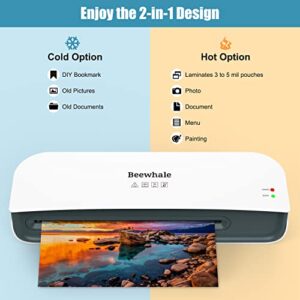 Anti Jam Laminator, 9-Inch Cold & Thermal Laminator Machine, Beewhale 4-in-1 Laminator Machine with Laminating Sheets 10 Pouches, A4 PRO Personal Laminator for Teacher, Home, Office, Full Starter Kit