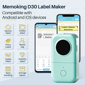 Memoking Label Makers D30 Bluetooth Thermal Label Maker Machine, Smart Mini Label Printer, Super Easy-to-Use Labeler with Label x 5, Compatible with iOS & Android for Home Storage, Green