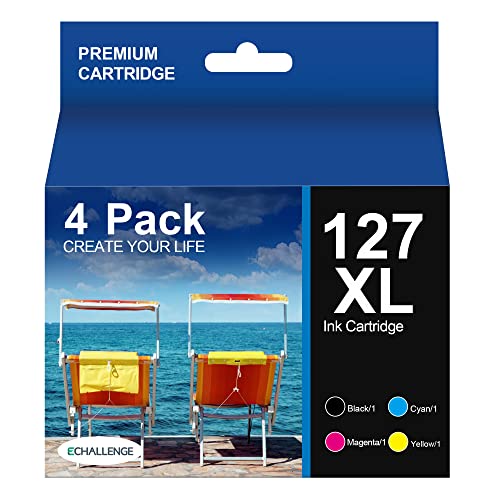 ECHALLENGE 127 127XL T127 Ink Cartridges 4-Pack Black & Color Combo High Capacity Remanufactured Replacement for Epson 127 T127 use with Workforce 545 645 WF-3540 WF-3520 WF-7010 NX530 NX625 Printer