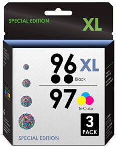 5-star remanufactured ink cartridge replacement for hp 96 / 97 high yield printer ink. works with officejet 7310 7210 deskjet 9800 6988 6980 photosmart 8050 printers. 3 pack (2 black, 1 color)