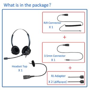 MAIRDI Telephone Headset with RJ9 Jack & 3.5mm Connectors for Call Center Office Deskphone Cell Phone PC Laptop, Landline Phone Headset with Microphone Noise Canceling for Polycom Avaya Nortel