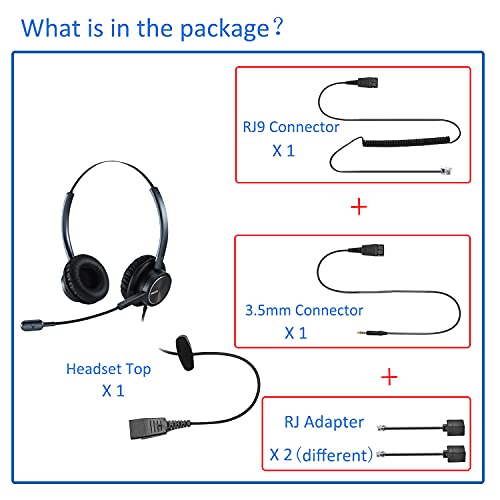 MAIRDI Telephone Headset with RJ9 Jack & 3.5mm Connectors for Call Center Office Deskphone Cell Phone PC Laptop, Landline Phone Headset with Microphone Noise Canceling for Polycom Avaya Nortel