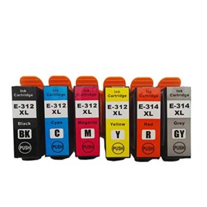 hdphotoink 312xl 314xl remanufactured ink cartridge replacement for expression photo xp-15000 wide format printer 6-pack, black,magenta,cyan,yellow,red,grey