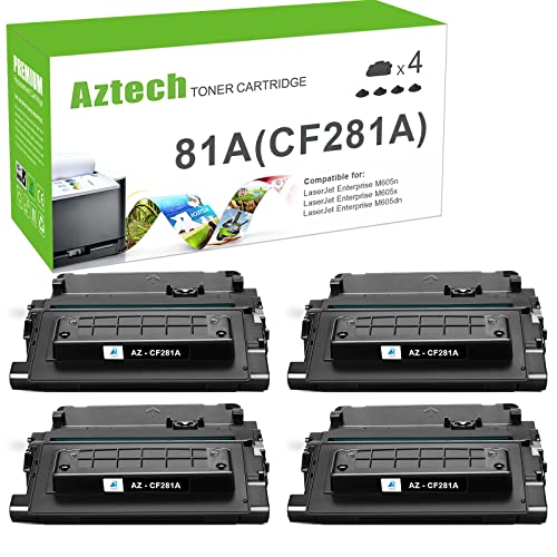 Aztech Compatible Toner Cartridge Replacement for HP 81A CF281A 81X CF281X Enterprise MFP M605 M604 Toner M604N M604DN M605N M605DN M605X M630 M606 M630h M630dn M630z Printer (Black, 4-Pack)