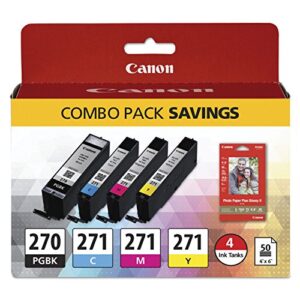 canon pgi-270/cli-271 4-color bk/cmy ink cartridge for pixma mg5720 mg5721 mg5722 mg6820 mg6821 mg6822 mg7720 includes 50 sheets of 4″x6″ pp-201 glossy photo paper (0373c005)