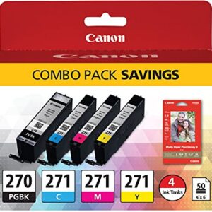 Canon PGI-270/CLI-271 4-Color BK/CMY Ink Cartridge for PIXMA MG5720 MG5721 MG5722 MG6820 MG6821 MG6822 MG7720 Includes 50 Sheets of 4"x6" PP-201 Glossy Photo Paper (0373C005)