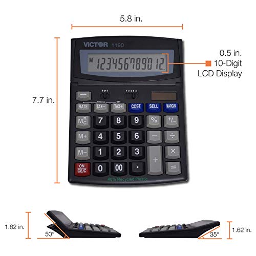 Victor 1190 Desktop Display Calculator, Black, 1" x 5.9" x 7.8"