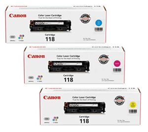 canon 118 3/pk laser cartridge, yellow (2659b001aa) magenta (2660b001aa,2661b001aa cartridge model 118 cyan