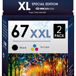 5-Star Compatible Ink Cartridge Replacement for HP 67XL High Yield Ink Cartridges. Work for Envy 6055e 6052 6075 Envy Pro 6455e 6455 6452 6458 DeskJet 4155 2755 Printer. 2 Pack (Black, Tri-Color)