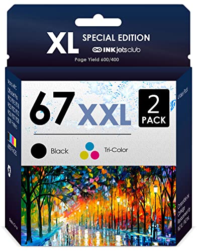 5-Star Compatible Ink Cartridge Replacement for HP 67XL High Yield Ink Cartridges. Work for Envy 6055e 6052 6075 Envy Pro 6455e 6455 6452 6458 DeskJet 4155 2755 Printer. 2 Pack (Black, Tri-Color)