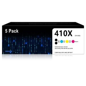 410x toner cartridge cf410x cf411x cf412x cf413x, 5 pack high yield replacement for hp 410x color pro m452dn m452dw m452nw mfp m477fdw m377dw m477fnw m477fdn toner printer, 2bk/1c/1y/1m