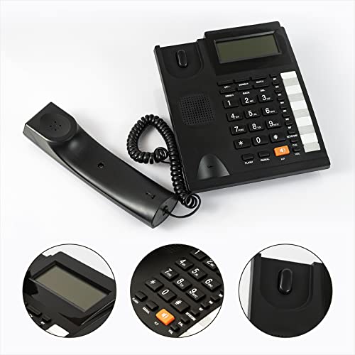 Corded Telephone Landline Telephone, Dual Interface Wired Telephone Big Button Landline Phones with Caller Identification Suitable for Office, Front Desk, Home, Hotel, Corded Landline (Black)