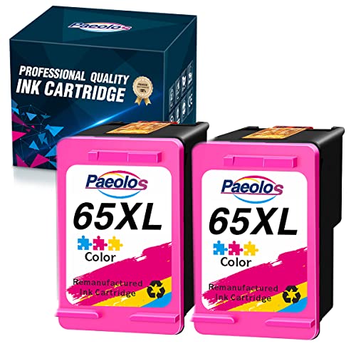 Paeolos Remanufactured Color 65XL Ink Cartridge Replacement for 65XL 65 XL for Envy 5055 5052 5058 DeskJet 3755 2655 3720 3722 3723 3730 3732 3752 3758 2652 2624 AMP 100 Series Printers, 2 Packs